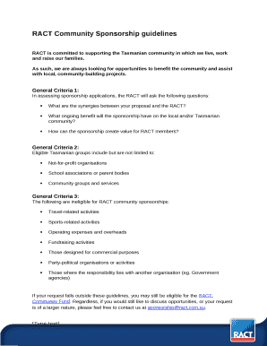RACT Community Sponsorship guidelines Doc Template | pdfFiller