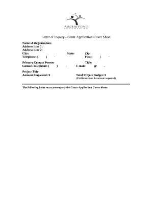 Letter of Inquiry - Grant Application Cover Sheet Doc Template | pdfFiller