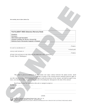 Fillable Online FULFILLMENT DEED (Statutory Warranty Deed) Fax Email Print - pdfFiller