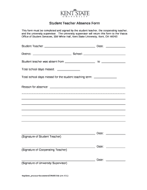 Student Teacher Absence Doc Template | pdfFiller