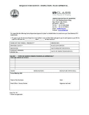 REQUEST FOR SURVEY / INSPECTION / PLAN APPROVAL Doc Template | pdfFiller