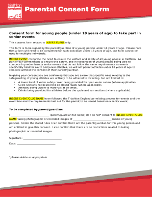 Consent for young people (under 18 years of age) to take part in senior ...