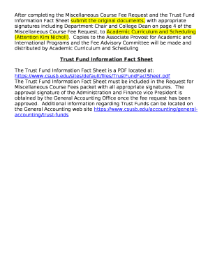 After completing the Miscellaneous Course Fee Request and the Trust ...