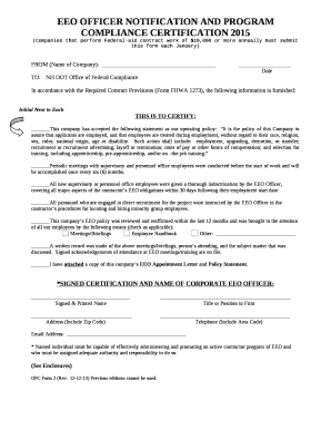 EEO OFFICER NOTIFICATION AND PROGRAM COMPLIANCE CERTIFICATION 2015 Doc ...