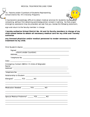 MEDICAL TREATMENT/RELEASE Doc Template | pdfFiller