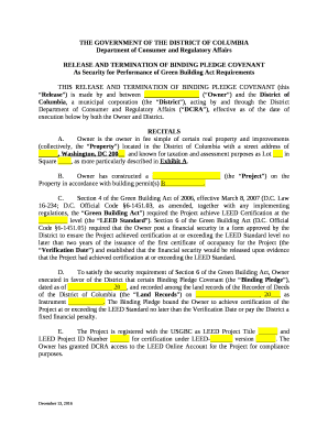 RELEASE AND TERMINATION OF BINDING PLEDGE COVENANT Doc Template | pdfFiller