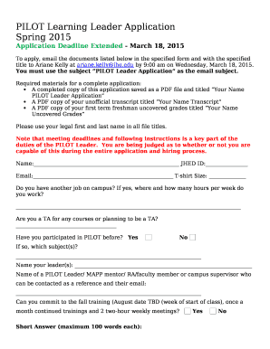 PILOT Learning Leader Application Doc Template | pdfFiller