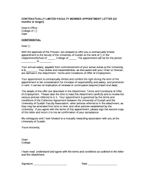 CONTRACTUALLY LIMITED FACULTY MEMBER APPOINTMENT LETTER (12 months or ...