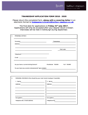 TRAINEESHIP APPLICATION 2018 - 2020 Doc Template | pdfFiller