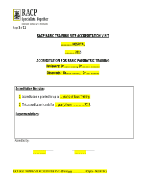 RACP BASIC TRAINING SITE ACCREDITATION VISIT Doc Template | pdfFiller