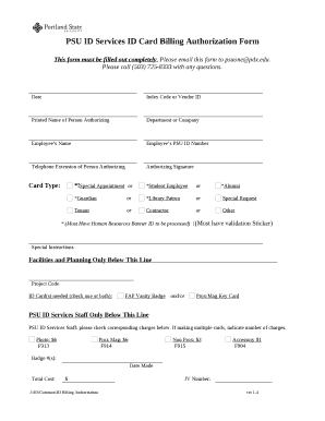 PSU ID Services ID Card Billing Authorization Doc Template | pdfFiller
