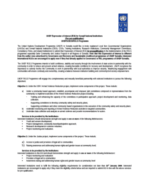 UNDP Expression of Interest (EOI) for Somali National Institutions Doc Template | pdfFiller