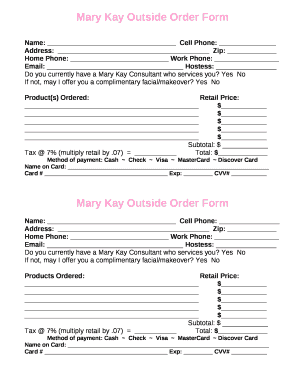 Mary Kay Outside Order Doc Template | pdfFiller