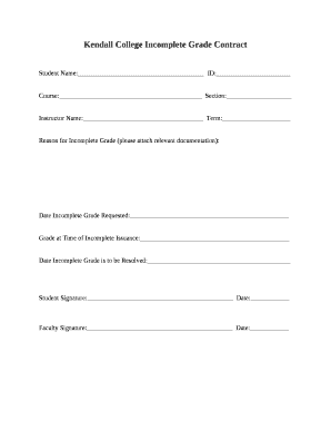 Kendall College Incomplete Grade Contract Doc Template | pdfFiller