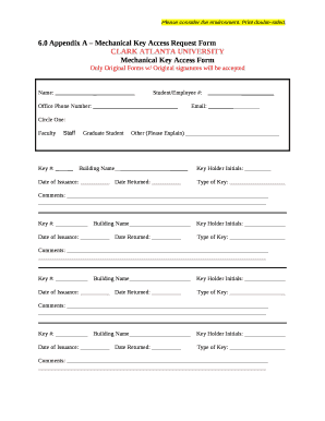 0 Appendix A Mechanical Key Access Request Doc Template | pdfFiller