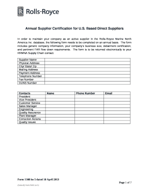 Annual Supplier Certification for U Doc Template | pdfFiller