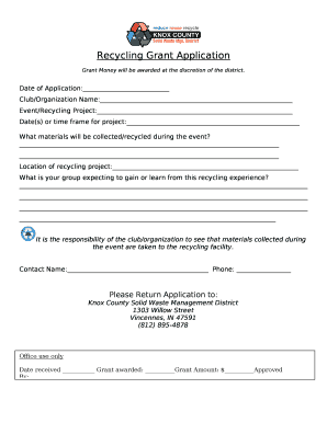 Recycling Grant Application Doc Template | pdfFiller