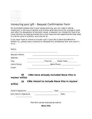 Honouring your gift Bequest Confirmation Doc Template | pdfFiller