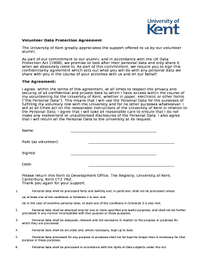 Volunteer Data Protection Agreement Doc Template | pdfFiller