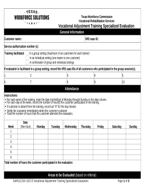 Vocational Adjustment Training Specialized Evaluation Doc Template ...