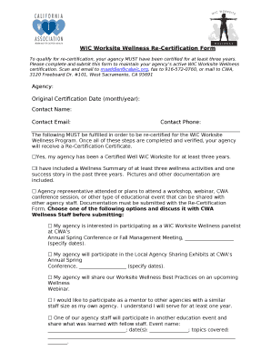 WIC Worksite Wellness Re-Certification Doc Template | pdfFiller