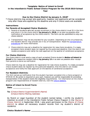 Template: Notice of Intent to Enroll Doc Template | pdfFiller