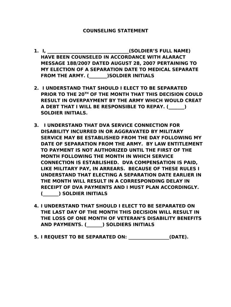 I, (SOLDIERS FULL NAME) HAVE BEEN COUNSELED IN ACCORDANCE WITH ALARACT ...