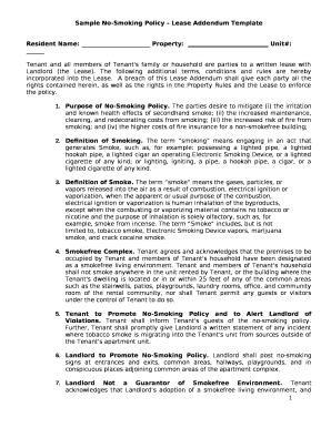 Sample No-Smoking Policy Lease Addendum Template Doc Template | pdfFiller