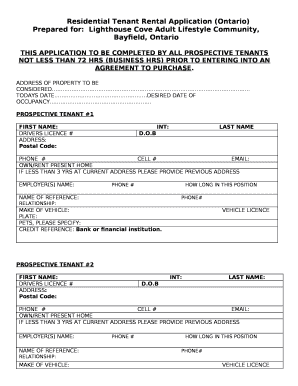 Residential Tenant Rental Application (Ontario) Doc Template | pdfFiller