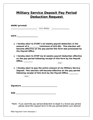 Military Service Deposit Pay Period Deduction Request Doc Template ...