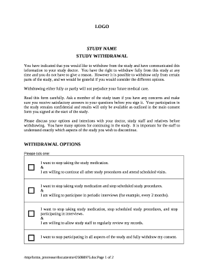 STUDY WITHDRAWAL Doc Template | pdfFiller