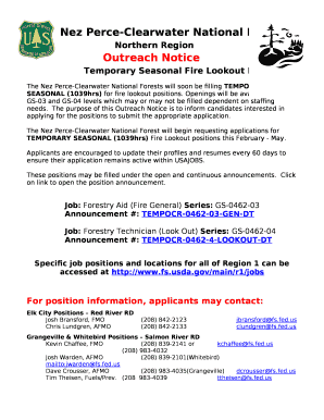 Temporary Seasonal Fire Lookout Positions Doc Template | pdfFiller