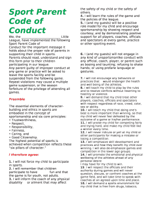 Sport Parent Code of Conduct - Hillsboro Little League Doc Template ...