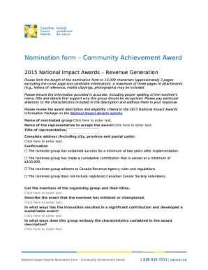 Nomination Community Achievement Award Doc Template | pdfFiller