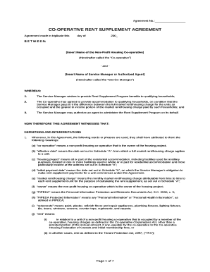 CO-OPERATIVE RENT SUPPLEMENT AGREEMENT Doc Template | pdfFiller