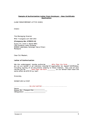 Sample of Authorization Letter from Employer New Certificate ...