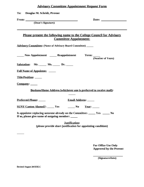 Advisory Committee Appointment Request Doc Template | pdfFiller