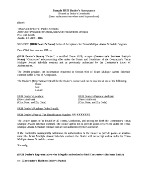 Sample HUB Dealers Acceptance Doc Template | pdfFiller