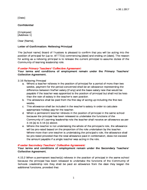 Letter of Confirmation: Relieving Principal Doc Template | pdfFiller