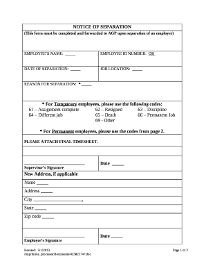 REASON FOR SEPARATION:* Doc Template | pdfFiller