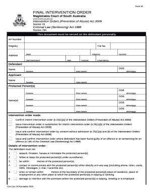 FINAL INTERVENTION ORDER Doc Template | pdfFiller