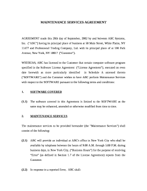 MAINTENANCE SERVICES AGREEMENT Doc Template | pdfFiller