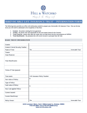IRREVOCABLE LIFE INSURANCE TRUST - INATION Doc Template | pdfFiller