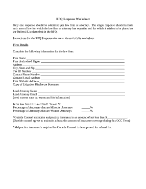 RFQ Response Worksheet Doc Template | pdfFiller