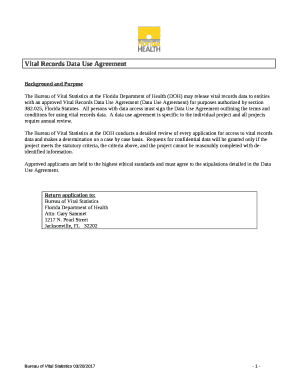 Vital Records Data Use Agreement Doc Template | pdfFiller