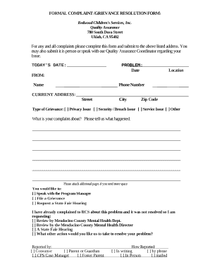 AL COMPLAINT /GRIEVANCE RESOLUTION Doc Template | pdfFiller