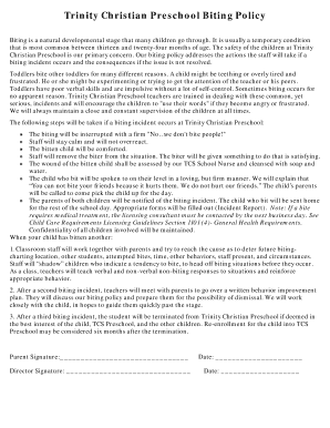 Fillable Online Trinity Christian Preschool Biting Policy Fax Email ...