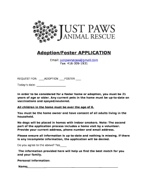 Adoption/Foster APPLICATION Doc Template | pdfFiller