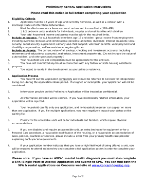 Preliminary RENTAL Application Instructions Doc Template | pdfFiller