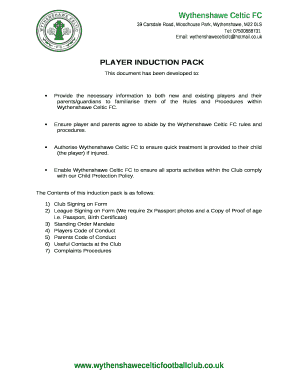 PLAYER INDUCTION PACK Doc Template | pdfFiller